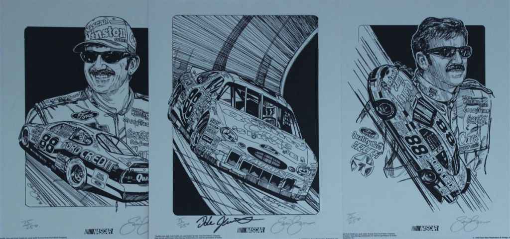 Dale Jarrett Set Of 3 Numbered Lithograph's Prints One Autographed by ...